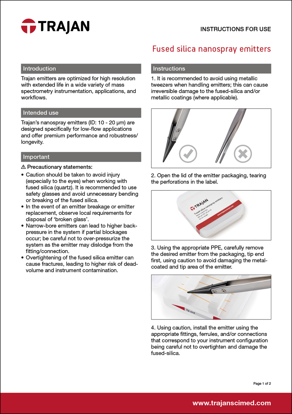 Instructions for use - Fused silica nanospray emitters