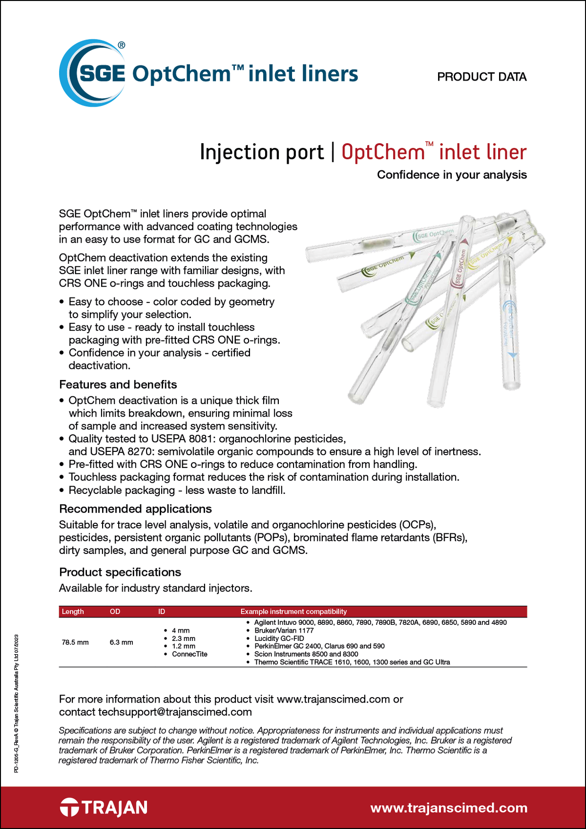 SGE OptChem inlet liners