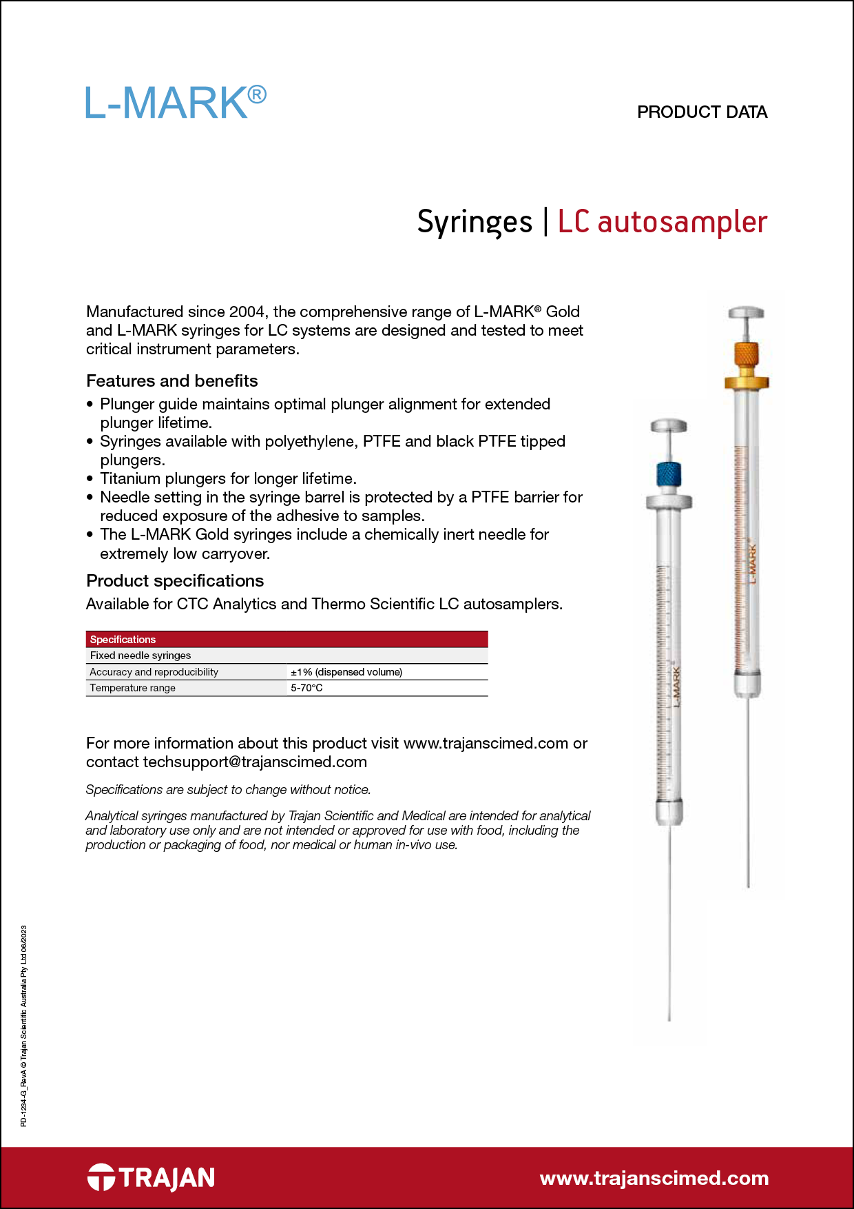 Support Items Tagged "L-MARK syringes" - Trajan Scientific and Medical