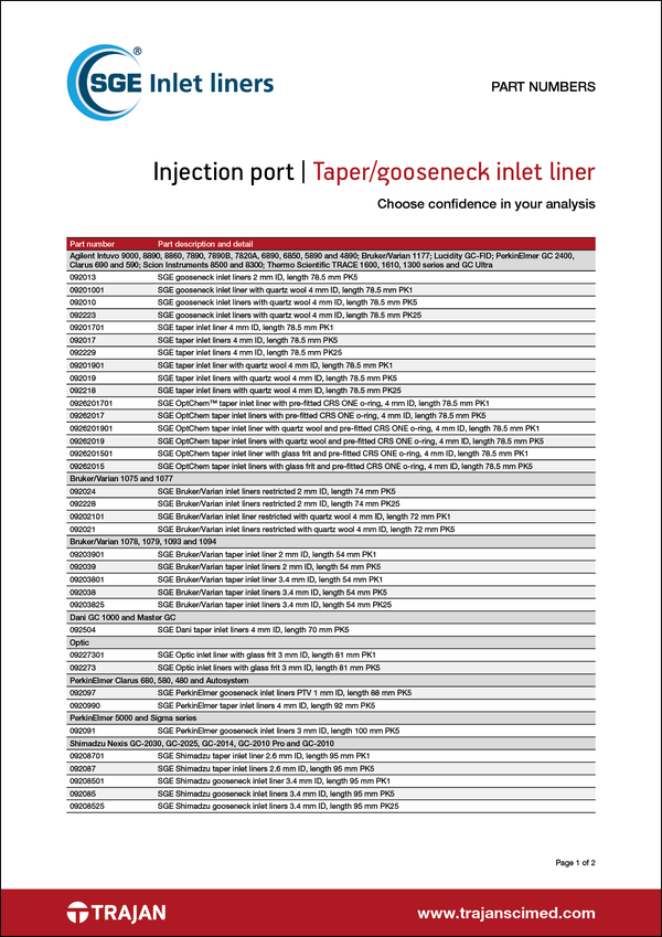 SGE OptChem inlet liners Tagged "Optic" - Trajan Scientific and Medical