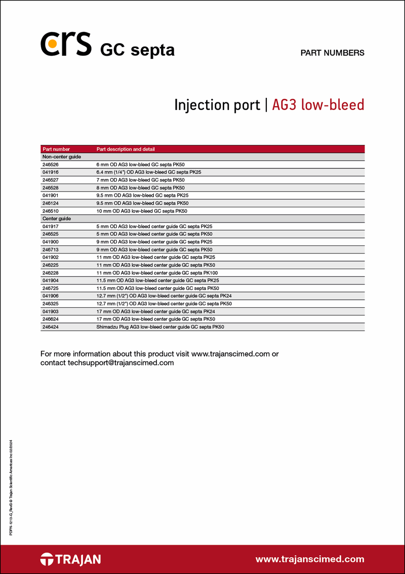 CRS AG3 (Advanced Green 3) low-bleed GC septa