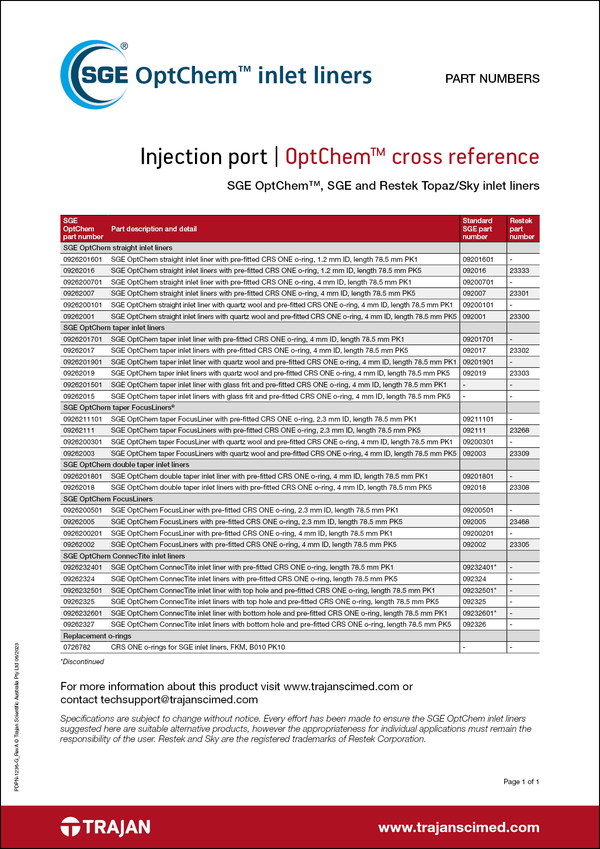 SGE OptChem inlet liners Tagged "GC Inlet Liner Straight" - Trajan ...