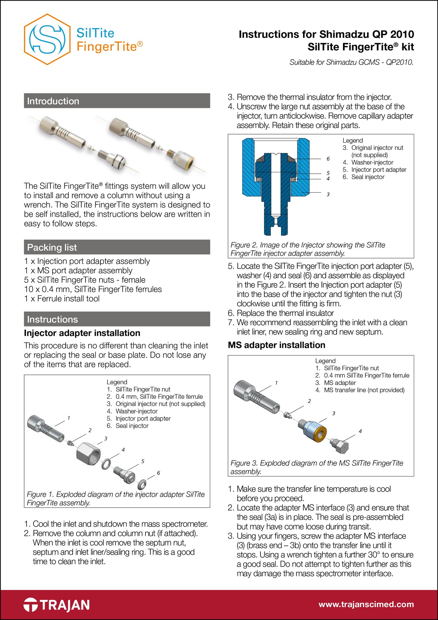 Instructions for Shimadzu QP 2010 SilTite FingerTite kit
