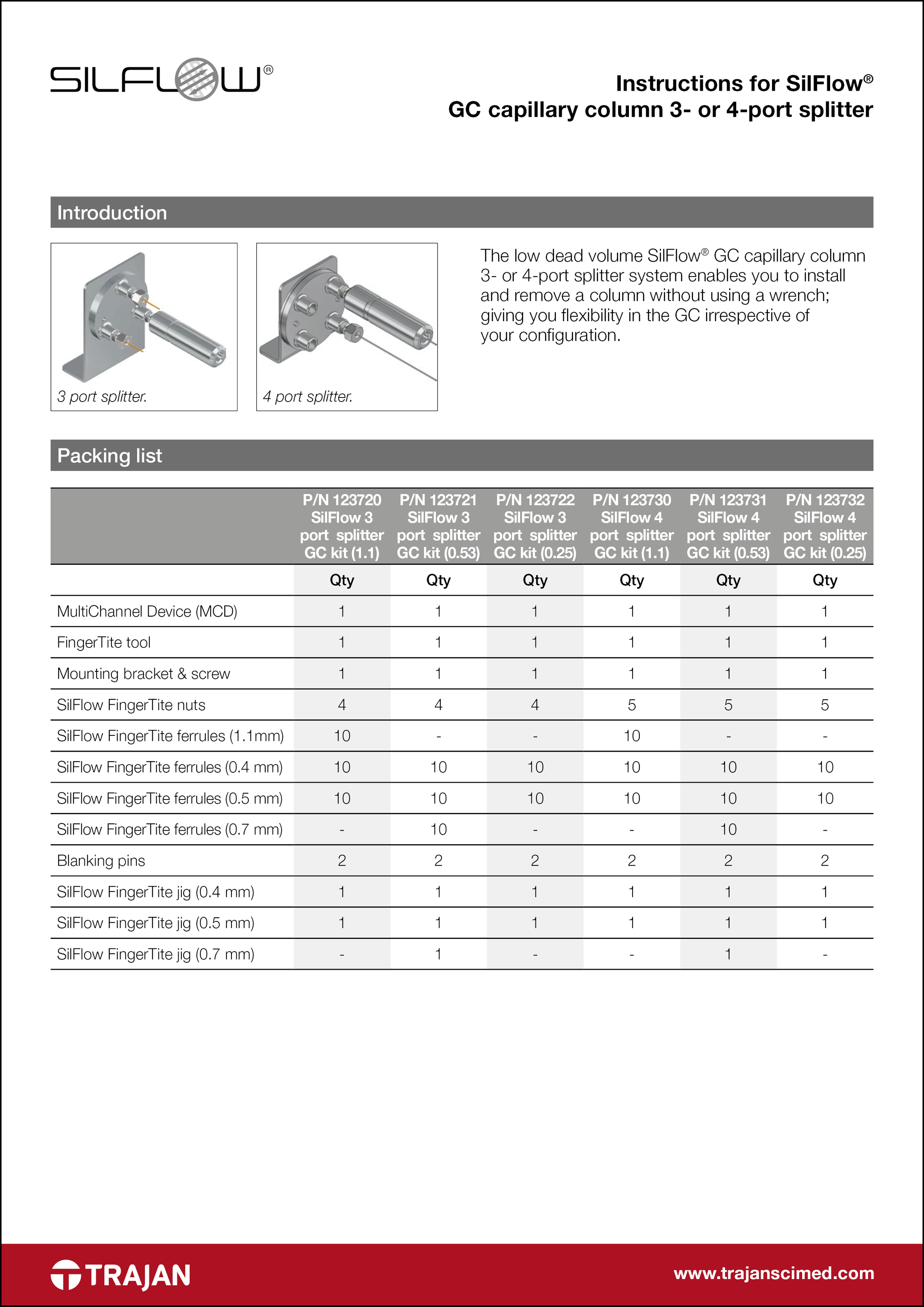 Instructions for SilFlow GC capillary column 3- or 4-port splitter ...