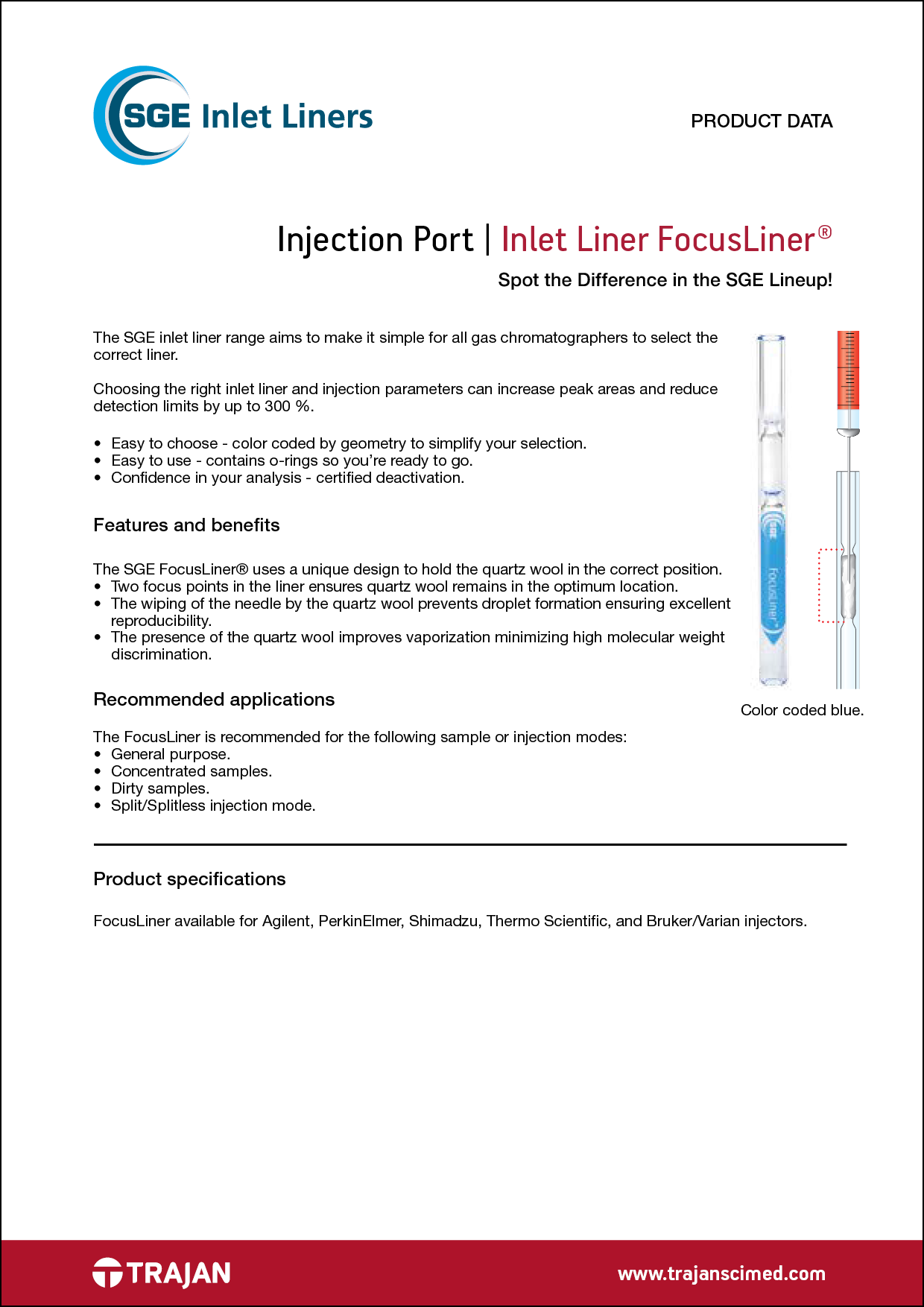 SGE FocusLiner® inlet liners - Trajan Scientific and Medical