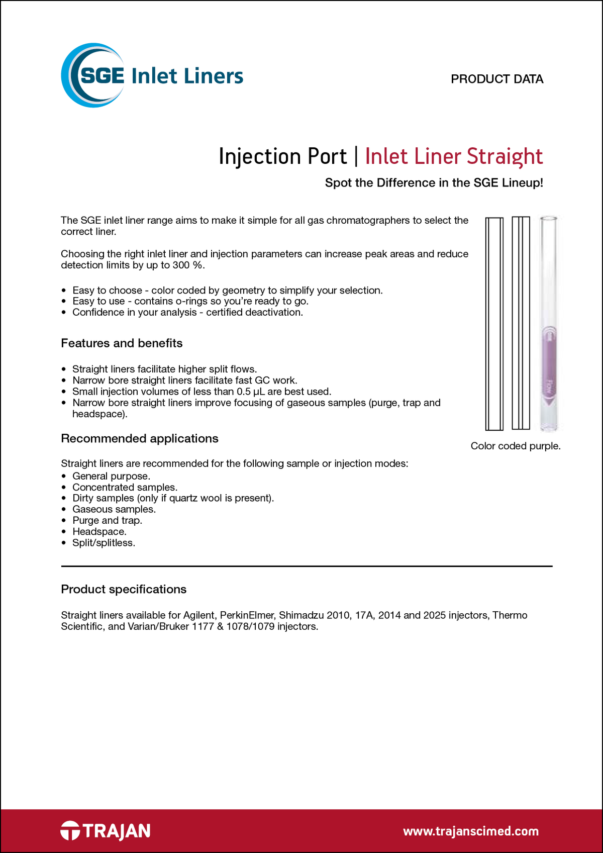 SGE Straight inlet liners