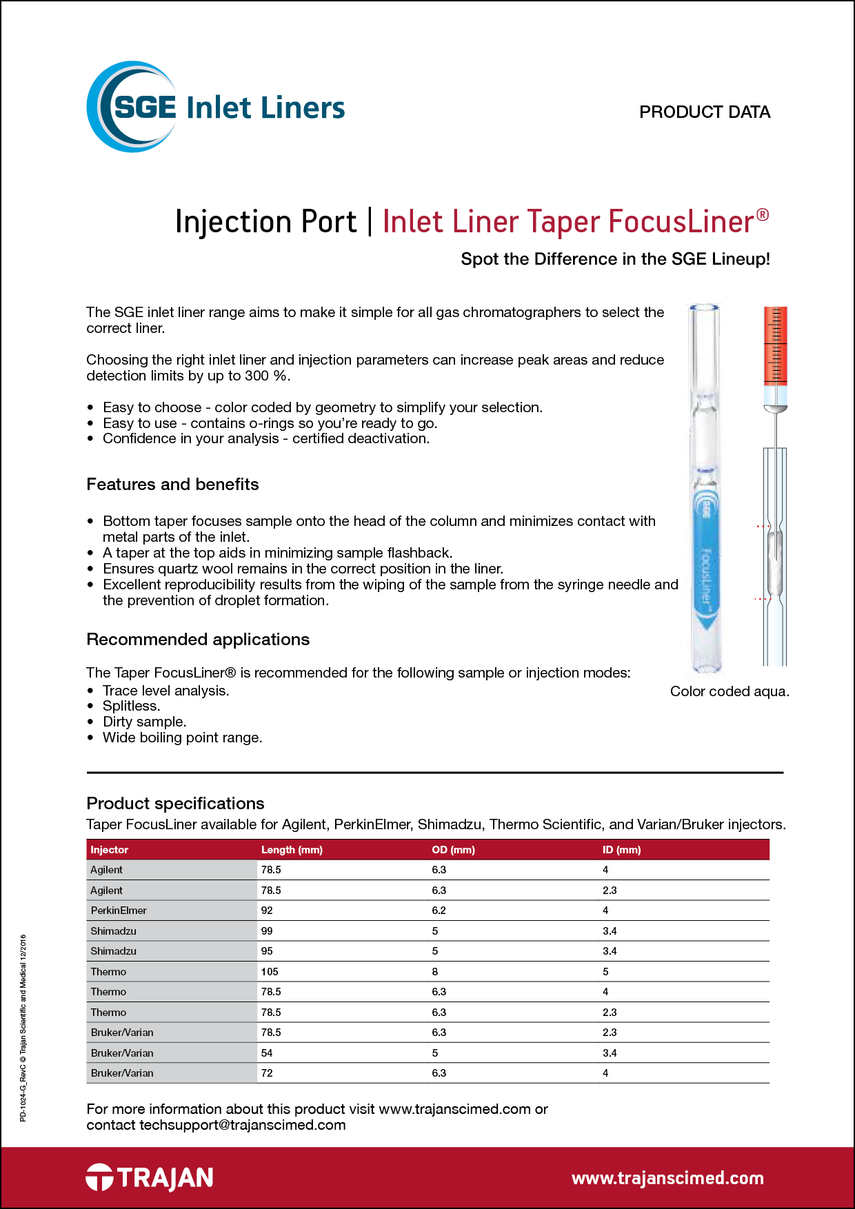 SGE Taper FocusLiner® inlet liners