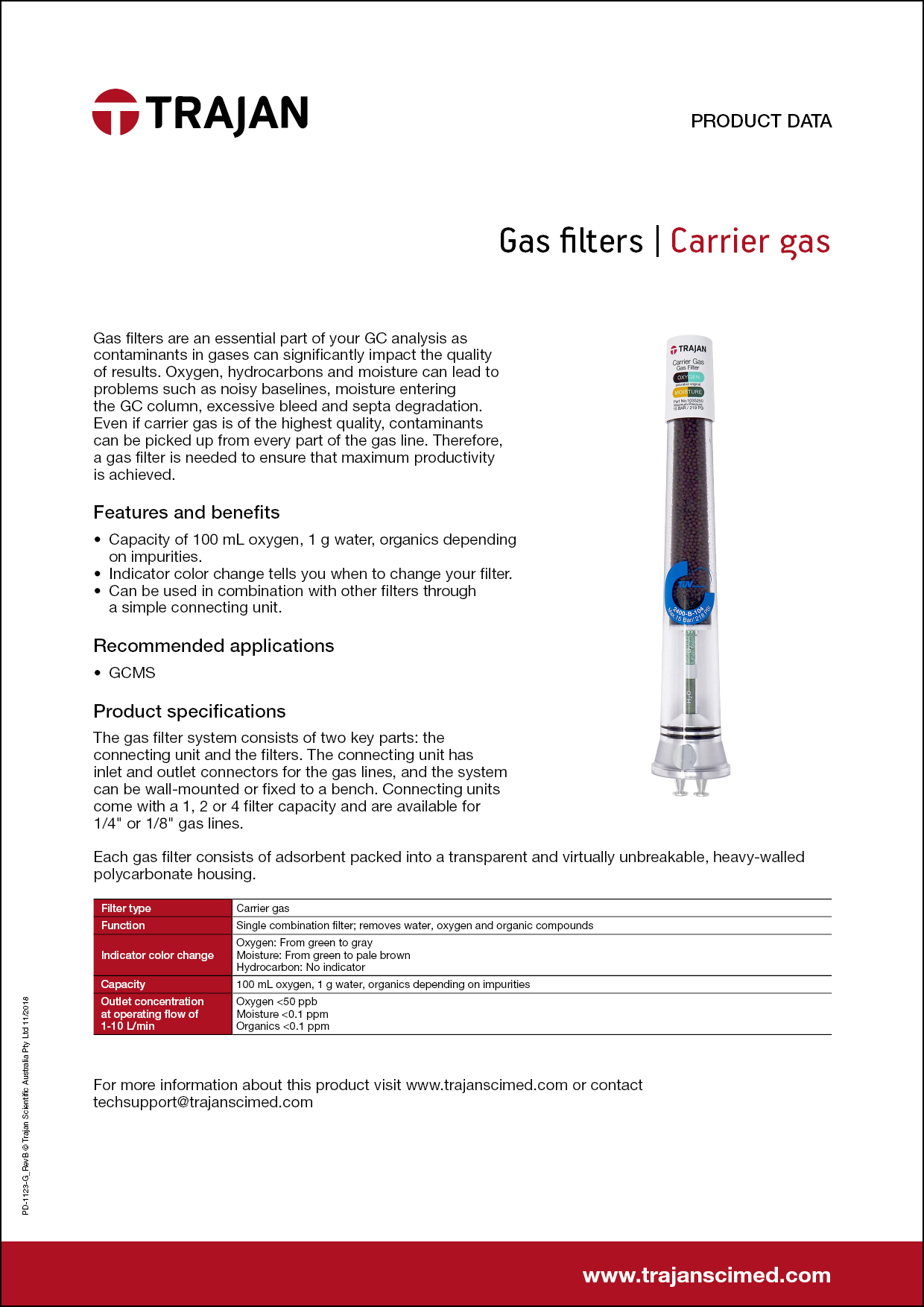Product Data Sheet - Gas filter - Carrier gas