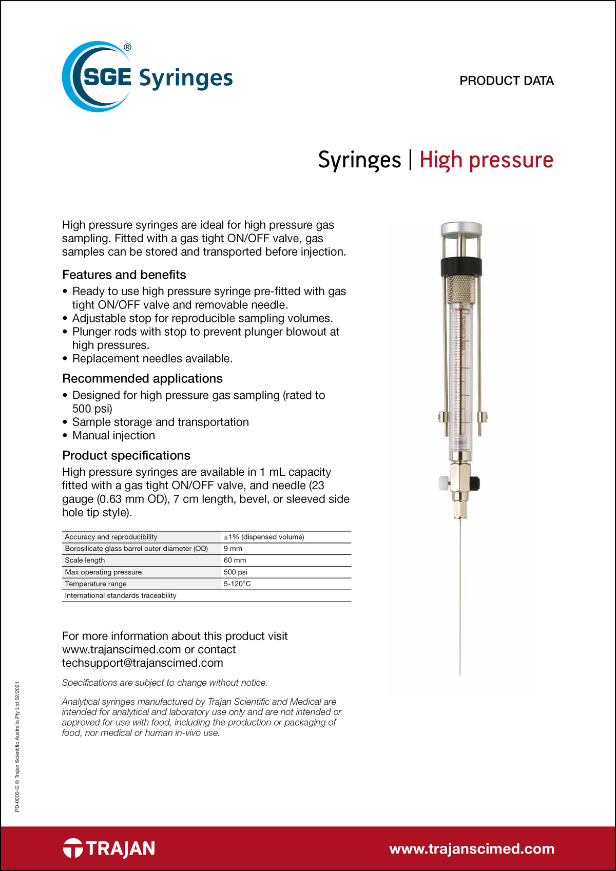 SGE high pressure syringes