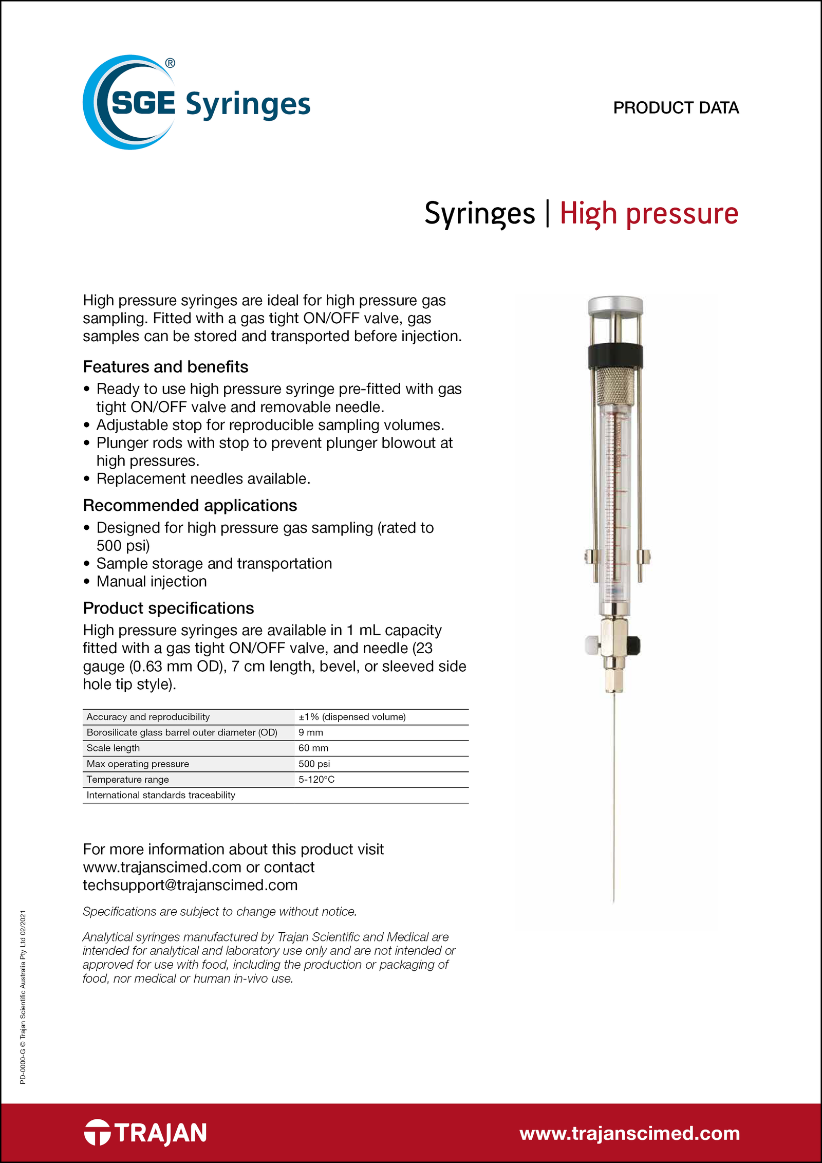 SGE high pressure syringes