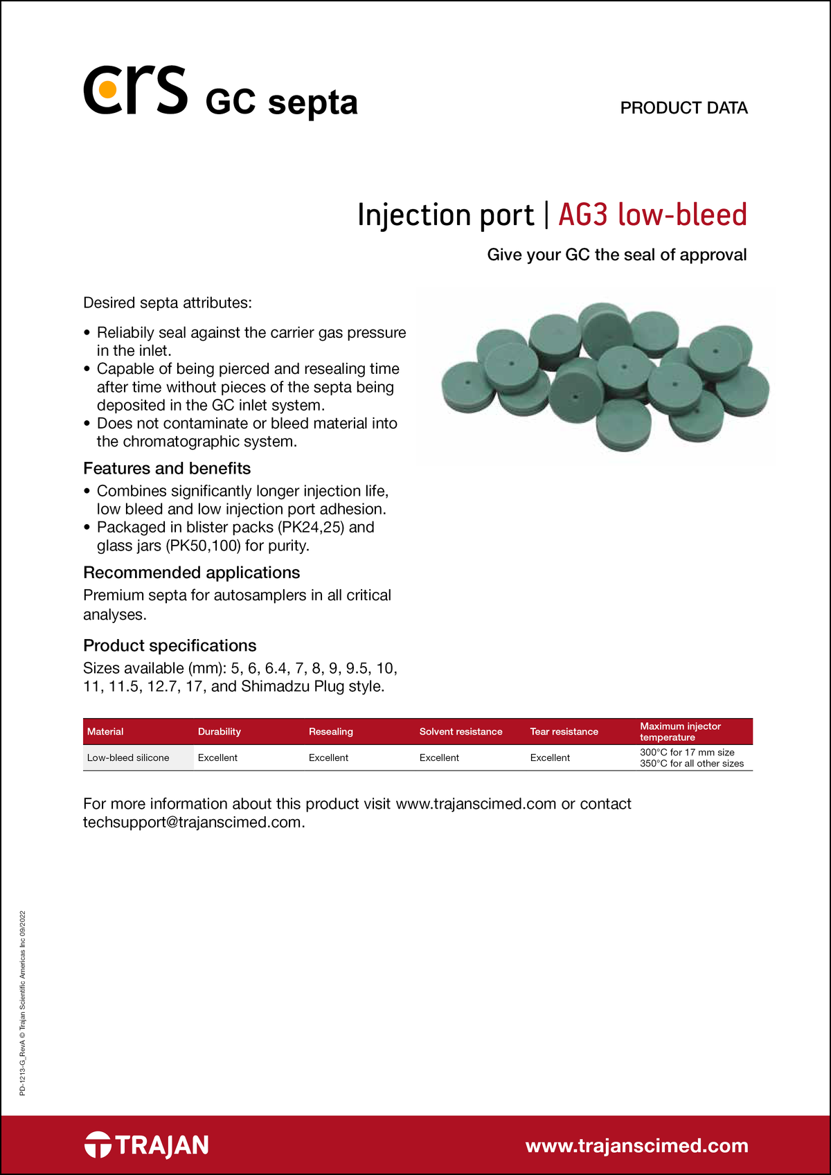 CRS AG3 (Advanced Green 3) low-bleed GC septa