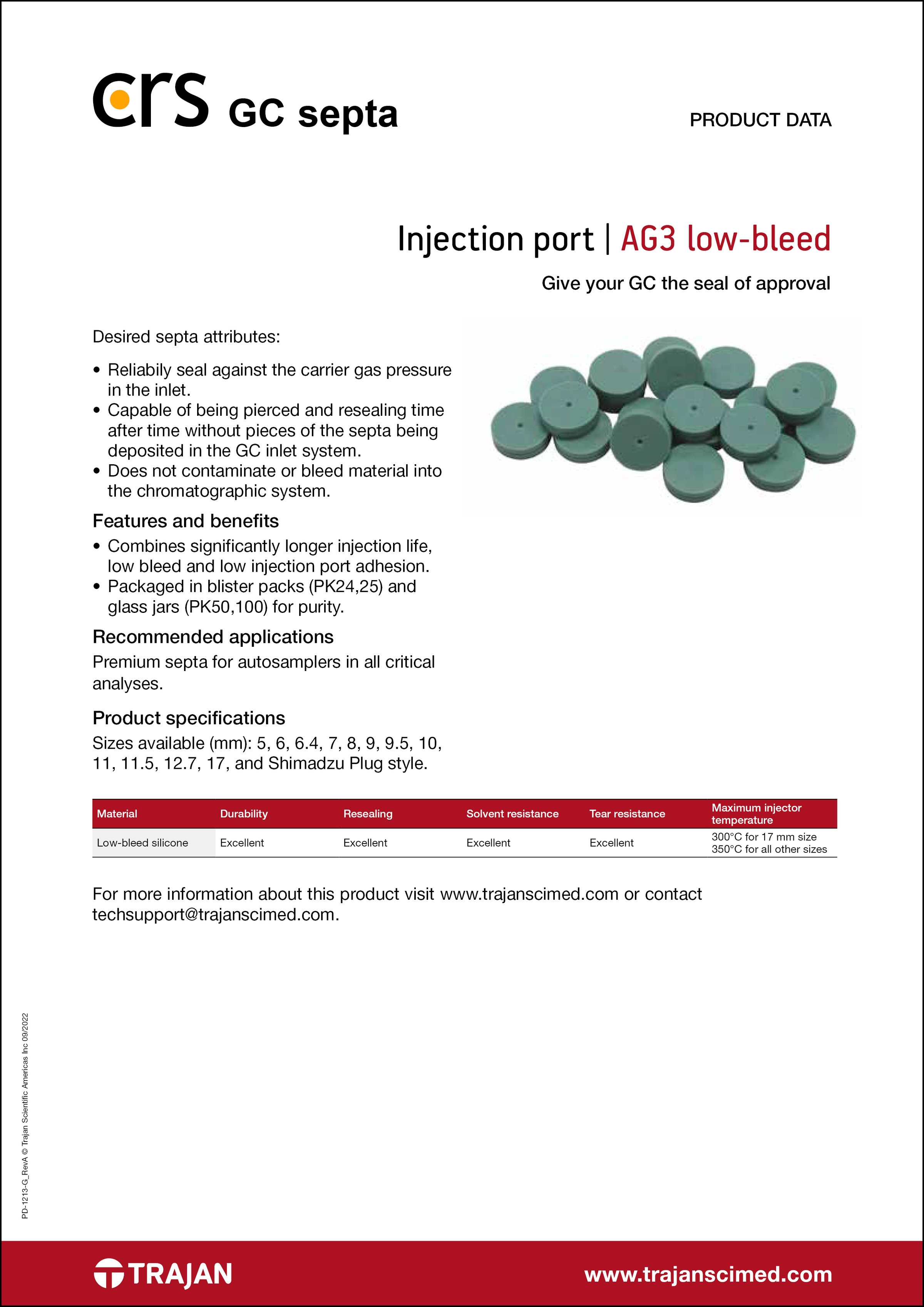 CRS AG3 (Advanced Green 3) low-bleed GC septa