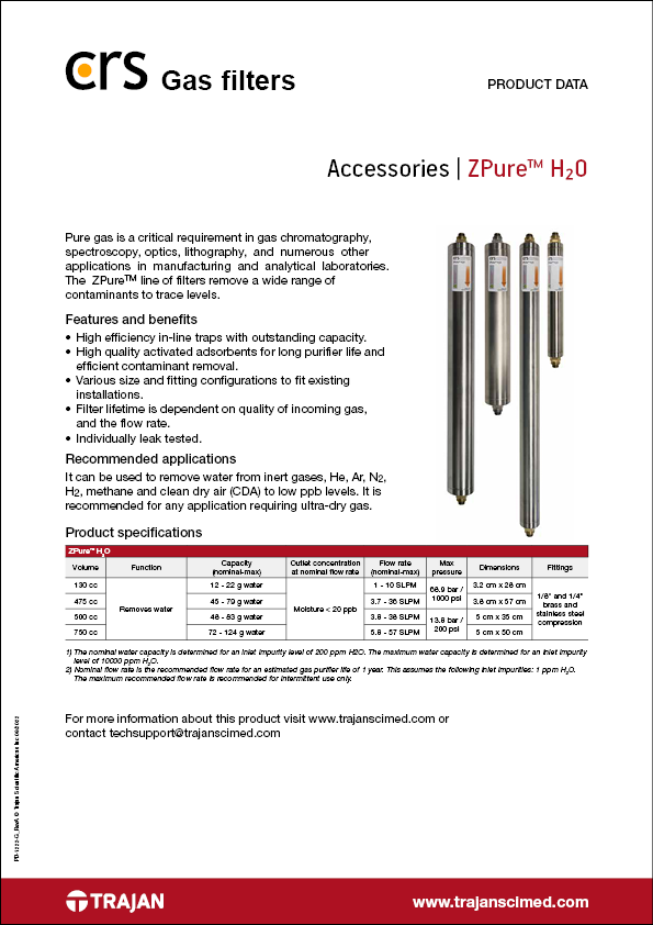 CRS ZPure™ H₂O gas filters - Trajan Scientific and Medical