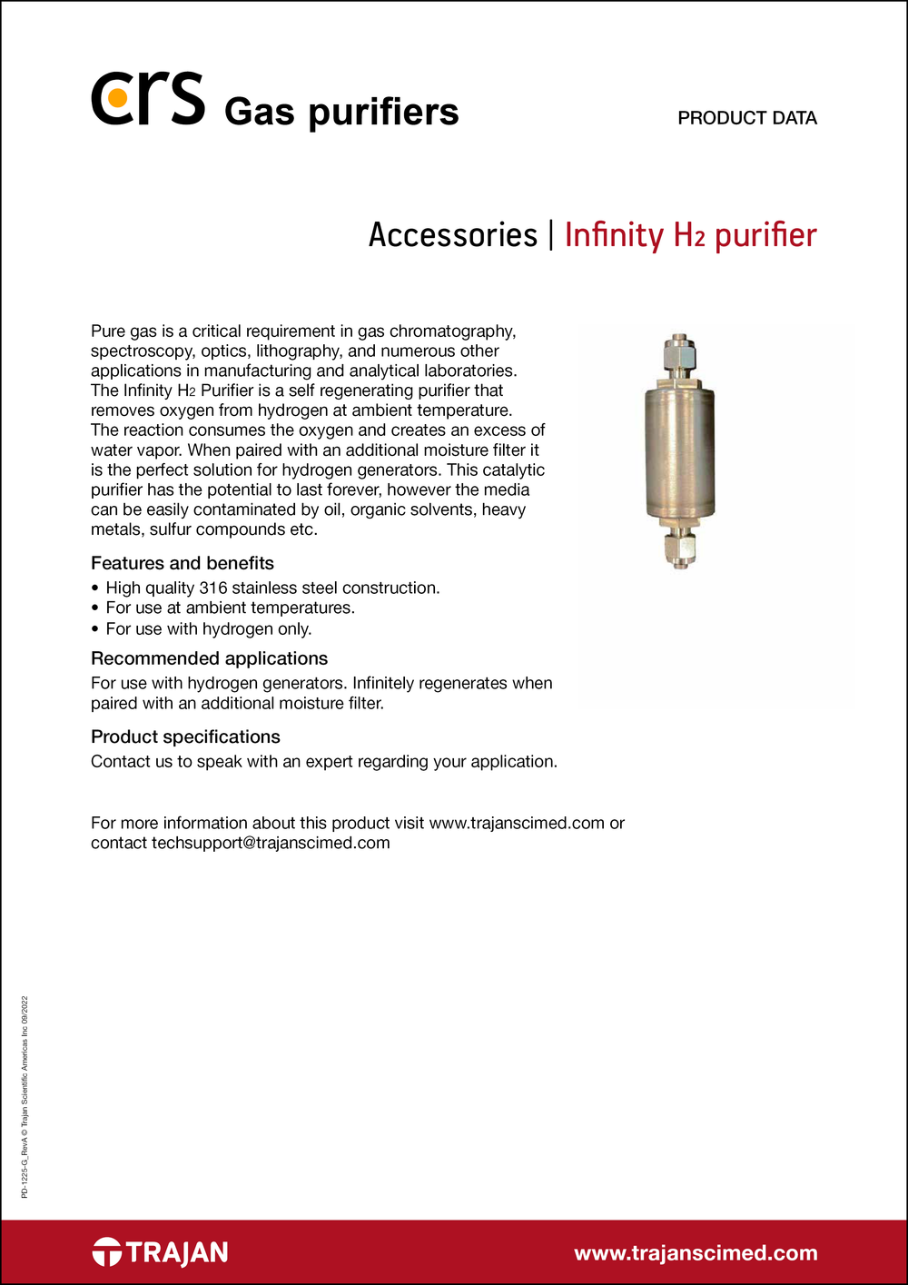 CRS Infinity gas purifier - Trajan Scientific and Medical