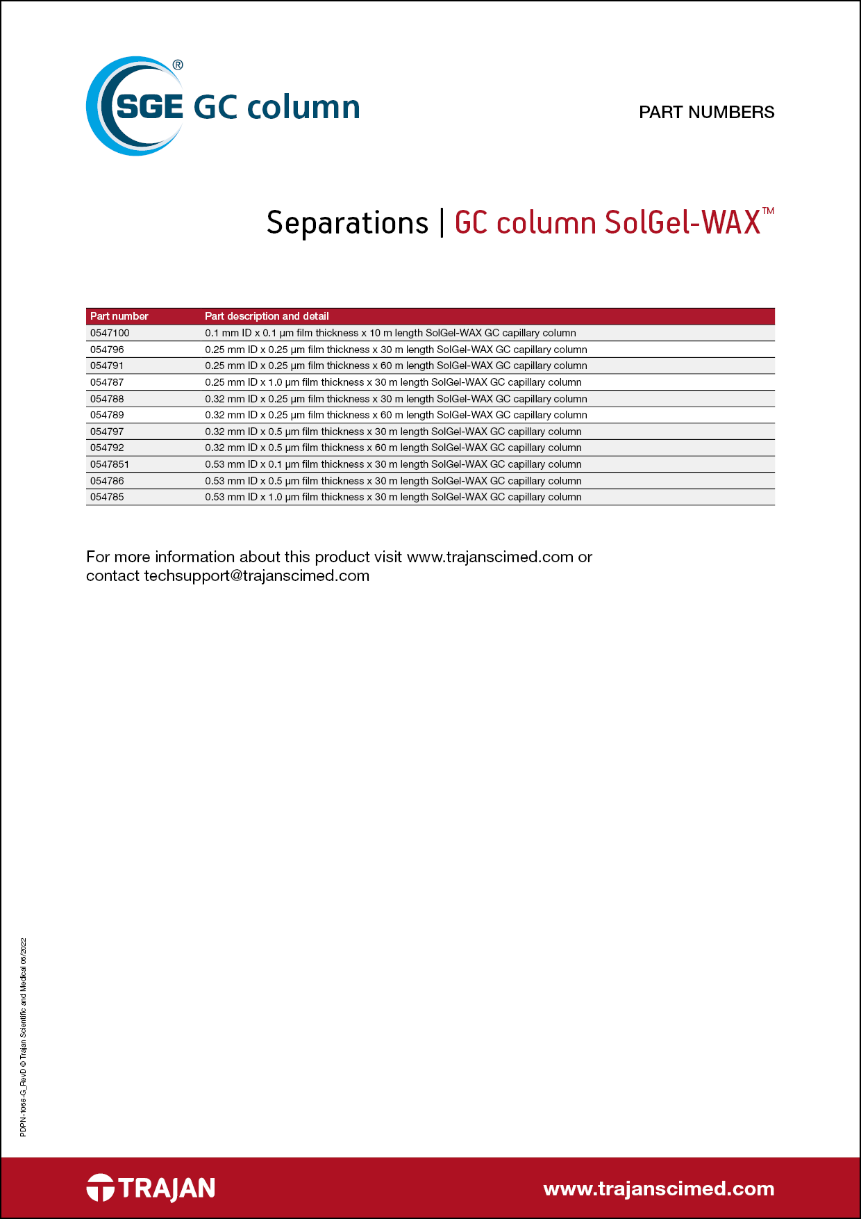 SolGel-WAX™ GC columns - Trajan Scientific and Medical