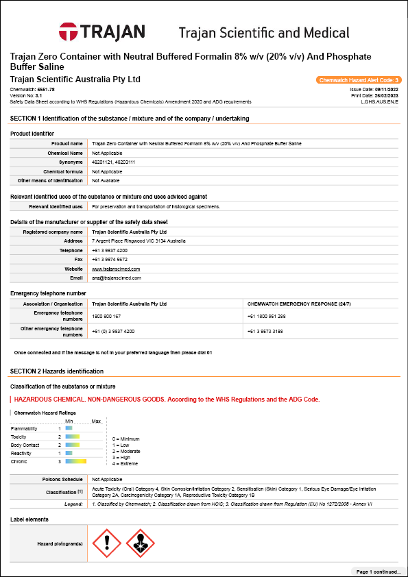 Safety Data Sheets Tagged "SDS" - Trajan Scientific and Medical
